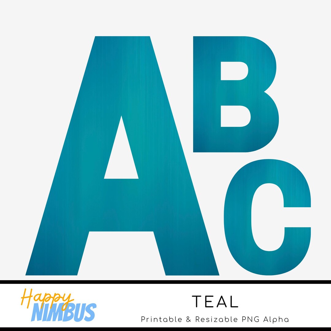 Teal Texture PNG Alphabet Letters A-Z, Numbers 0-9 Printable Resizable ...