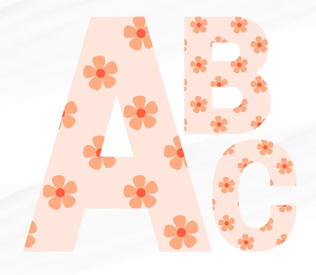 Retro Peachy Daisy Kitchen Pattern PNG Alphabet Letters A-Z, Numbers 0 ...