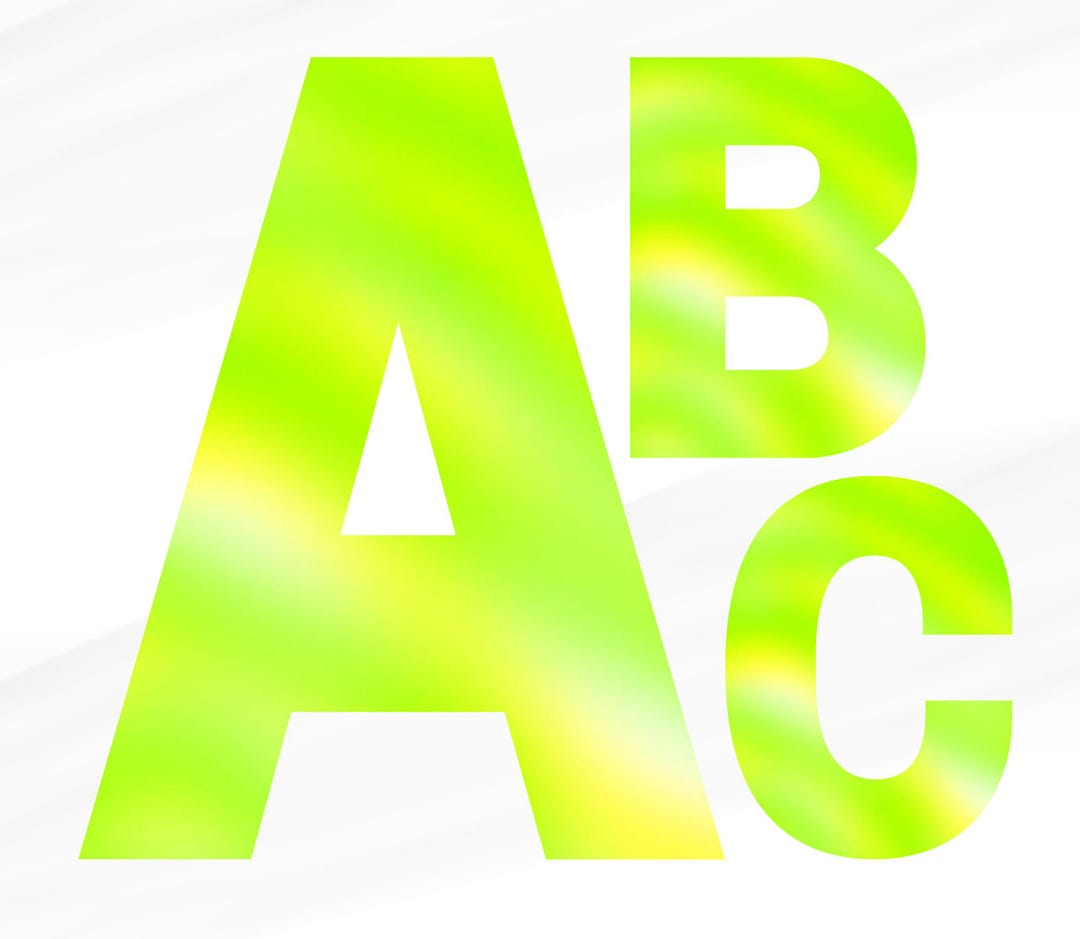Lime Gradient Neon Yellow Green PNG Alphabet Letters A-Z, Numbers 0-9 Printable Resizable ...