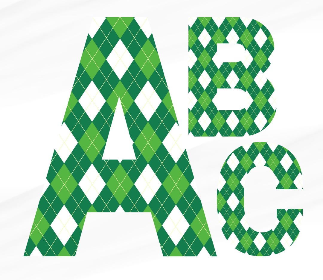 Green Argyle PNG Alphabet Letters A-Z, Numbers 0-9 Printable Resizable Bulletin Board ...