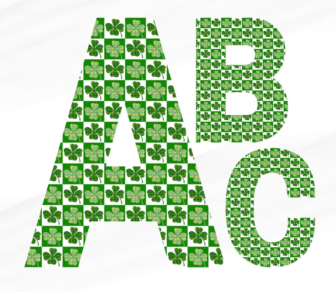 Shamrock Checkered Pattern PNG Alphabet Letters A-Z Numbers 0-9 Printable Resizable Bulletin ...