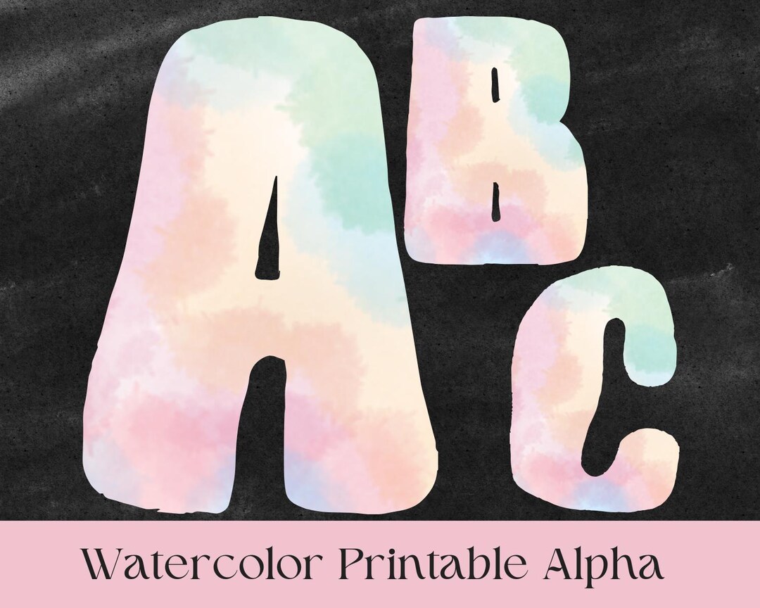 Pastel Rainbow Watercolor PNG Alphabet Letters A-Z, Numbers 0-9 Printable Resizable Bulletin ...