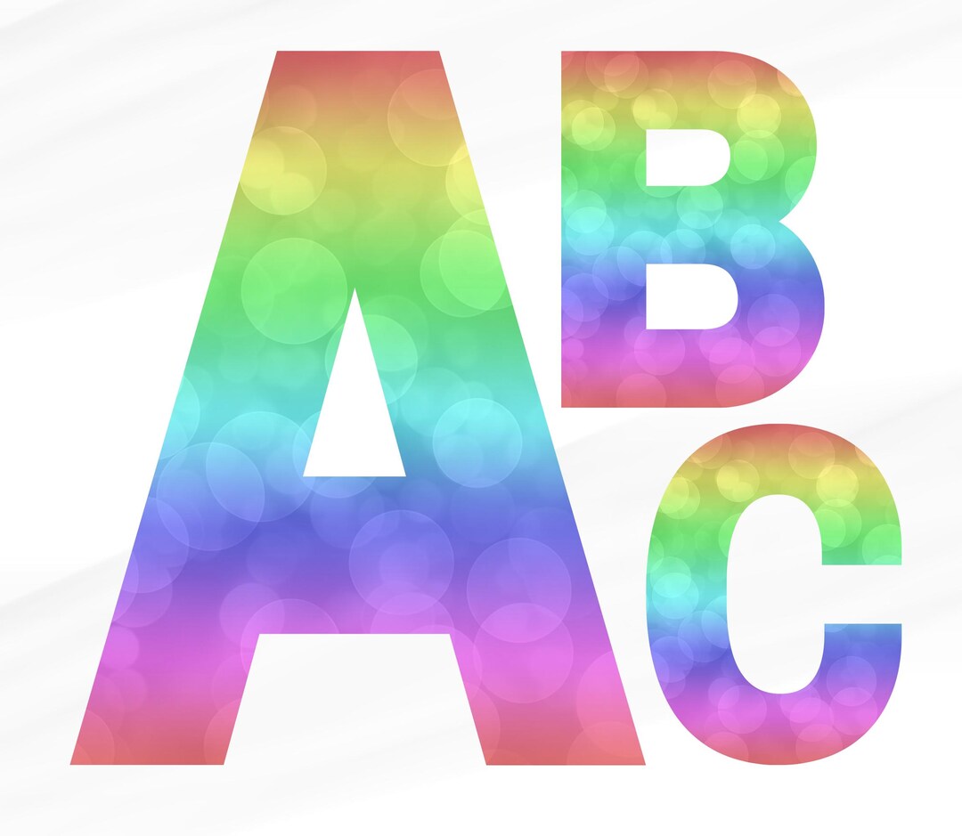 Bright Rainbow Bokeh Pattern PNG Alphabet Letters A-Z, Numbers 0-9 ...