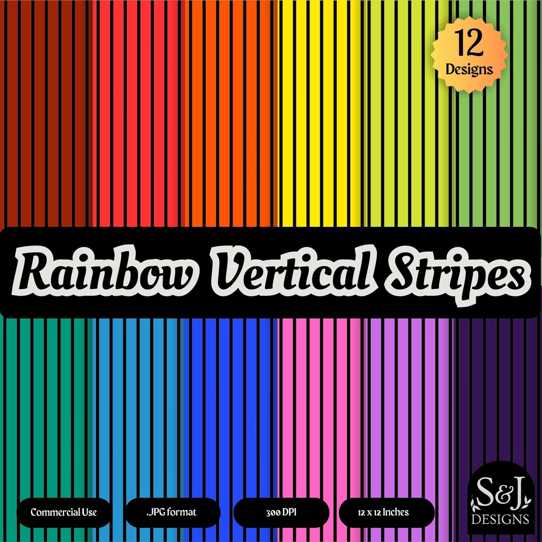 Rainbow Vertical Stripes Pattern Paper Pack, Digital Background ...
