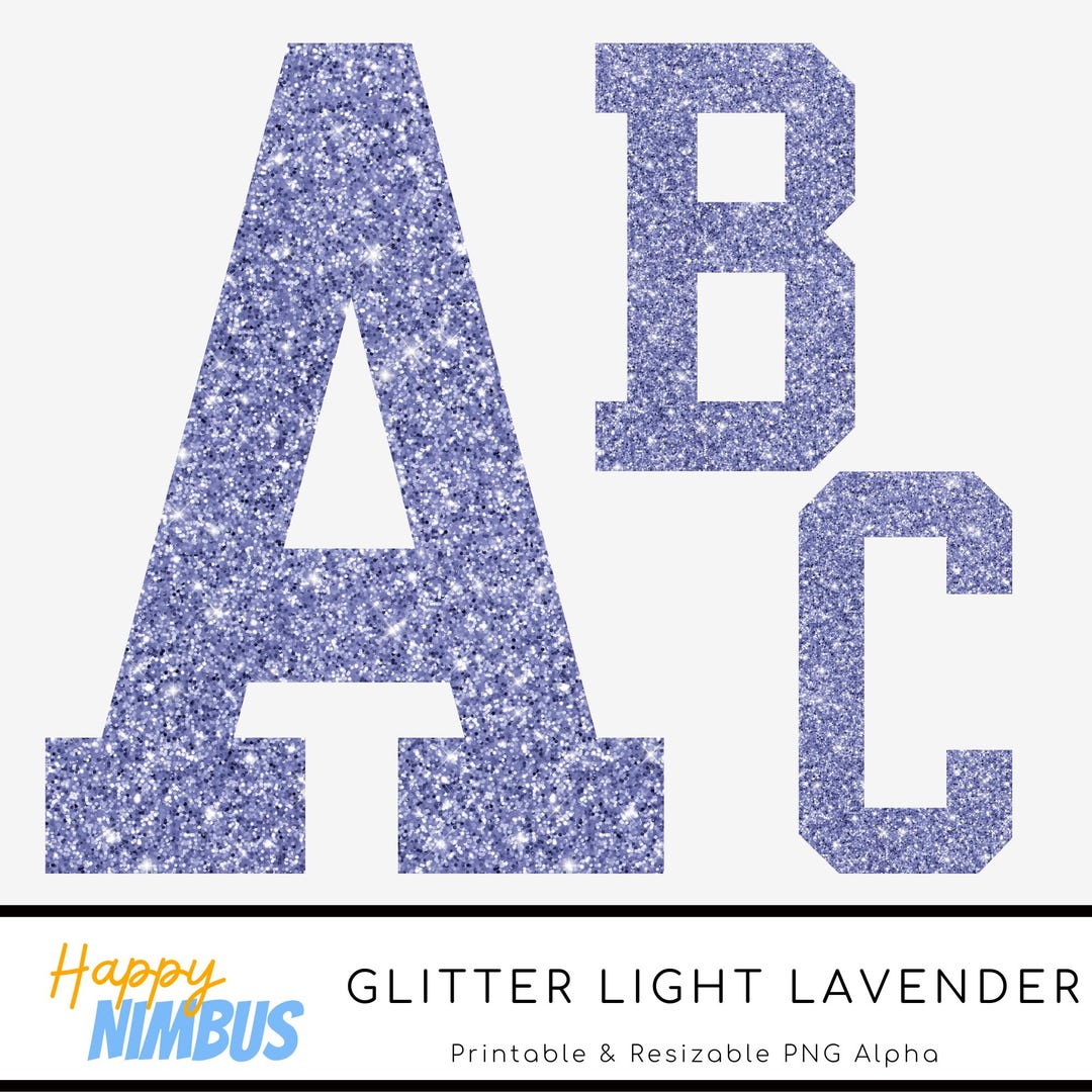 Glitter Light Lavender Varsity PNG Alphabet Letters A-Z Numbers 0-9 ...