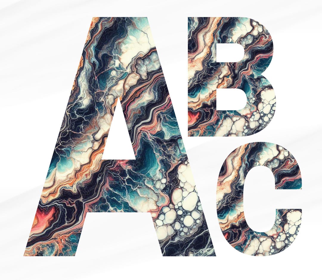 Blue Ivory Marble Pattern PNG Alphabet Letters A-Z, Numbers 0-9 ...