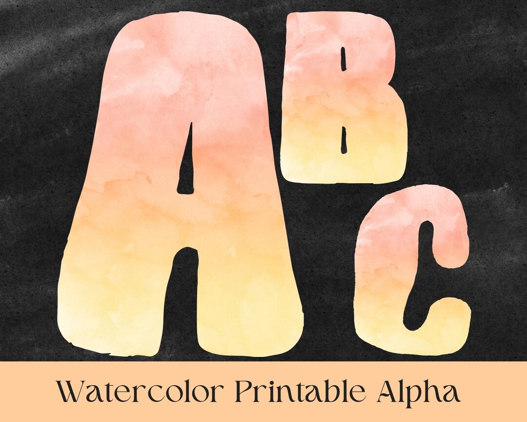 Sunrise Peachy Watercolor PNG Alphabet Letters A-Z, Numbers 0-9 ...