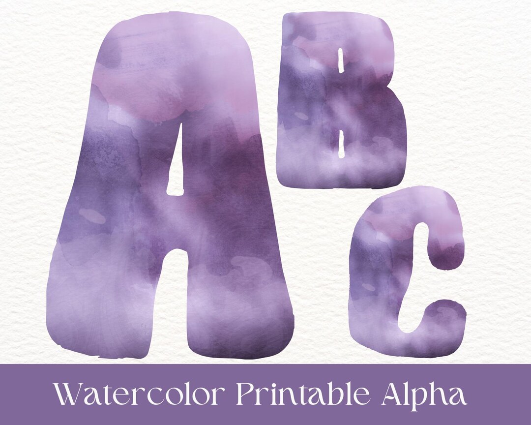 Stormy Purple Watercolor PNG Alphabet Letters A-Z, Numbers 0-9 ...