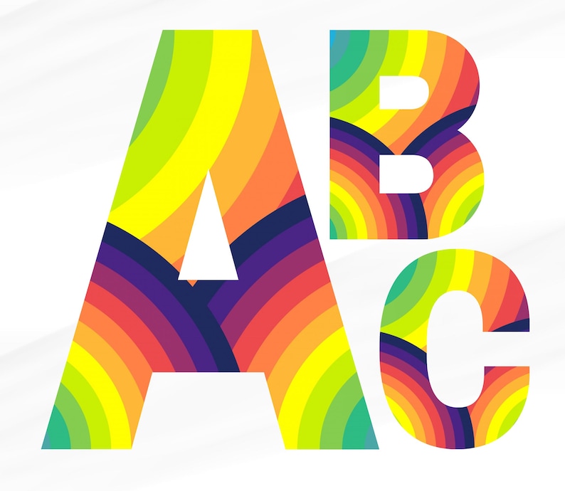 Bright Rainbow Wave PNG Alphabet Letters A-Z, Numbers 0-9 Printable ...