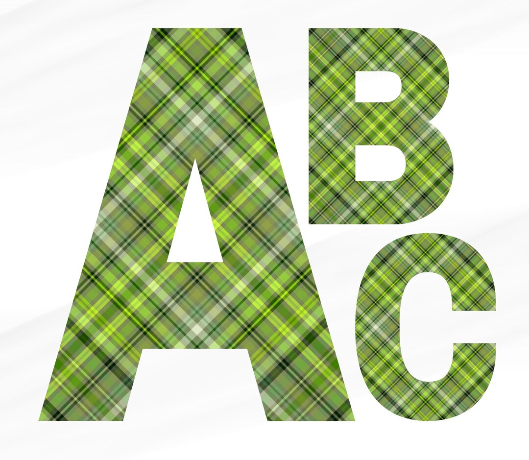Light Green Plaid PNG Alphabet Letters A-Z, Numbers 0-9 Printable Resizable Bulletin Board ...