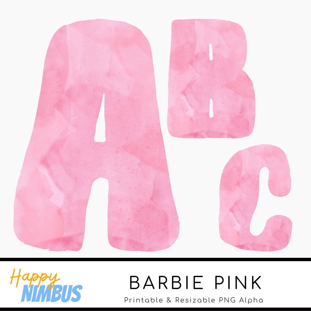 Barbie Pink Watercolor PNG Alphabet Letters A-Z, Numbers 0-9 Printable ...