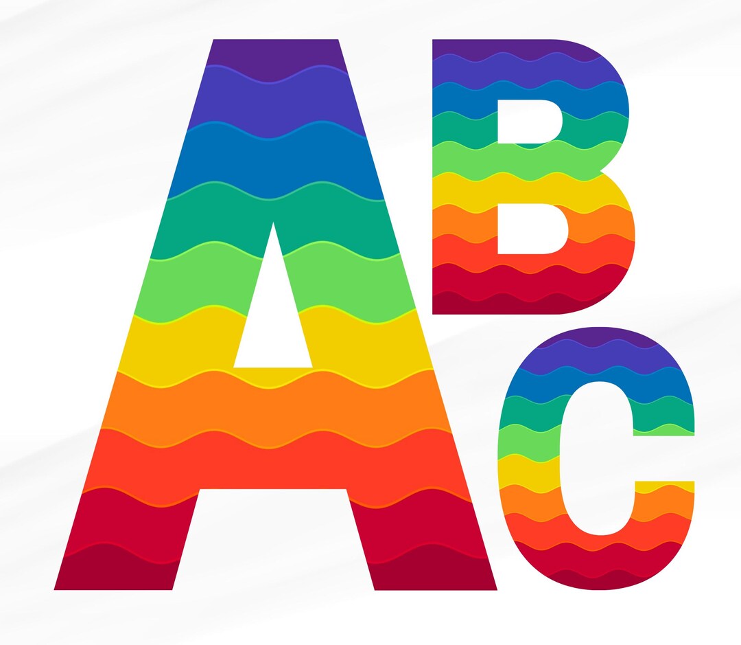 Rainbow Wave Pattern PNG Alphabet Letters A-Z Numbers 0-9 Printable ...