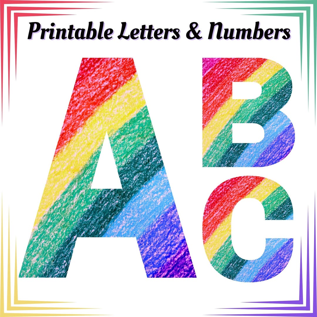 Rainbow Color Pencil PNG Alphabet Letters A-Z, Numbers 0-9 Printable ...
