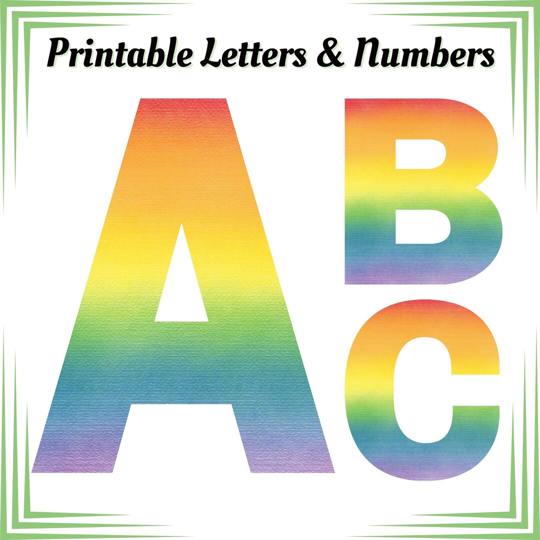 Rainbow Paint PNG Alphabet Letters A-Z, Numbers 0-9 Printable Resizable ...