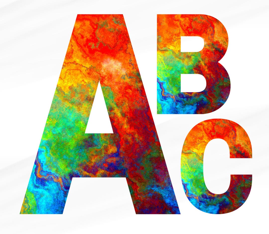 Rainbow Marble Pattern PNG Alphabet Letters A-Z, Numbers 0-9 Printable ...