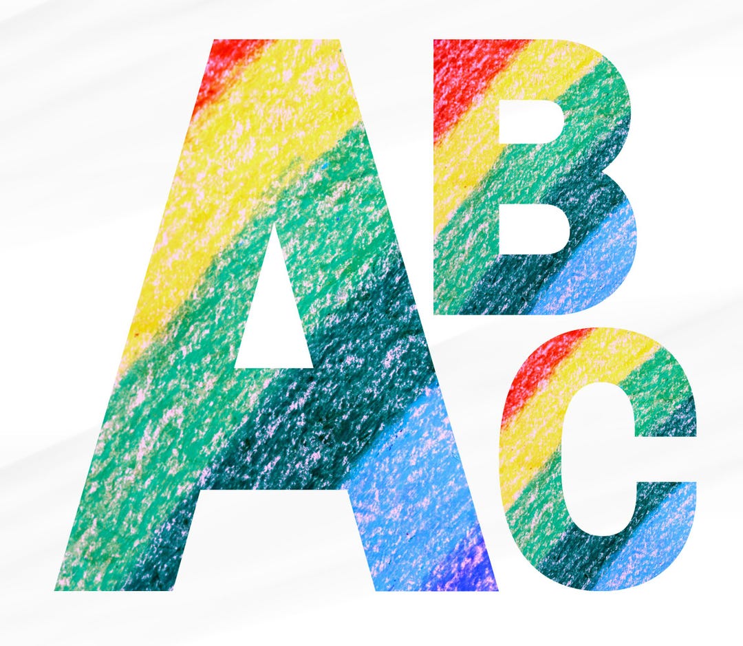Rainbow Color Pencil Texture PNG Alphabet Letters A-Z, Numbers 0-9 ...