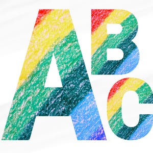 Rainbow Color Pencil Texture PNG Alphabet Letters A-Z, Numbers 0-9 ...