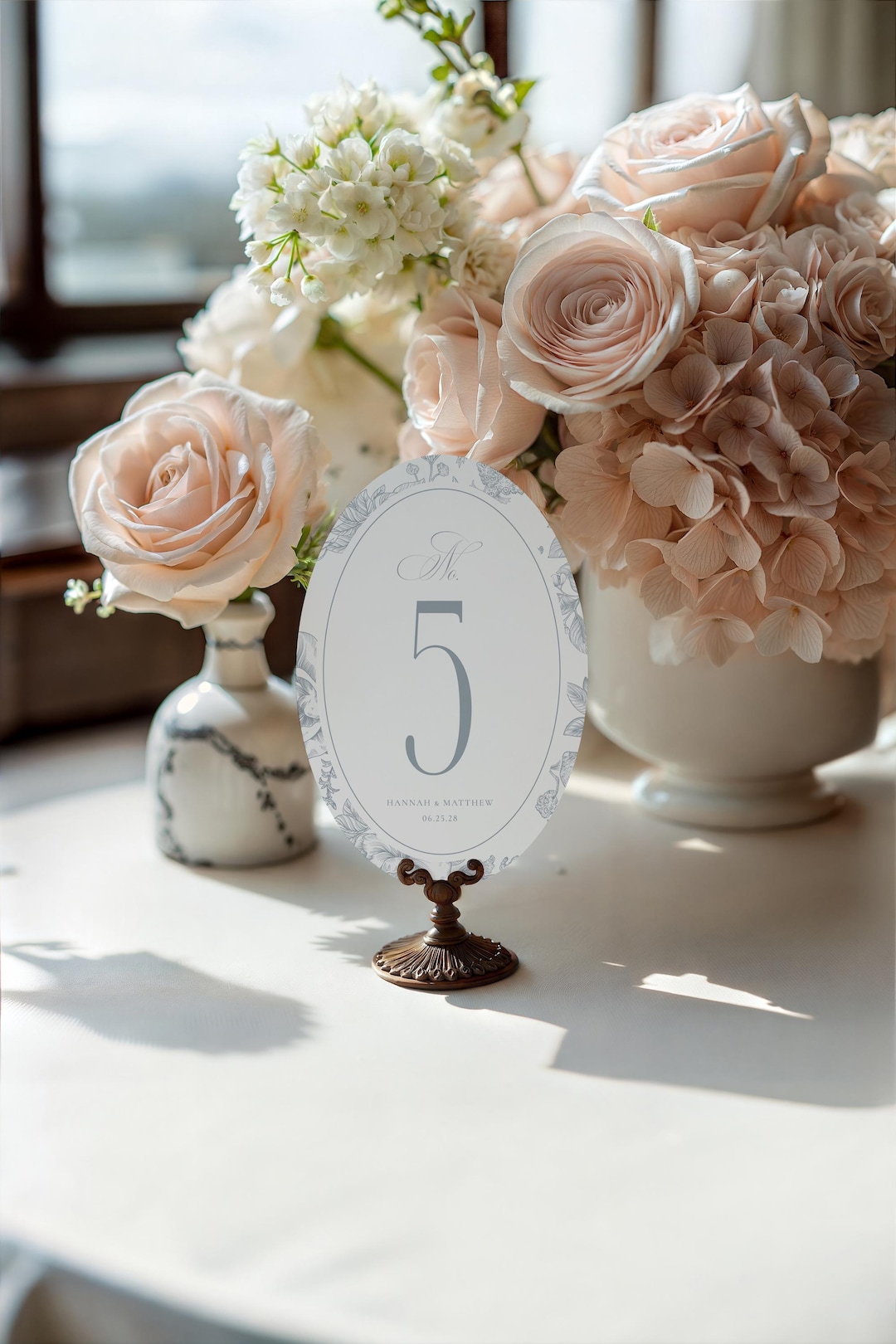Oval Wedding Table Numbers Template, Dusty Blue French Toile Table ...