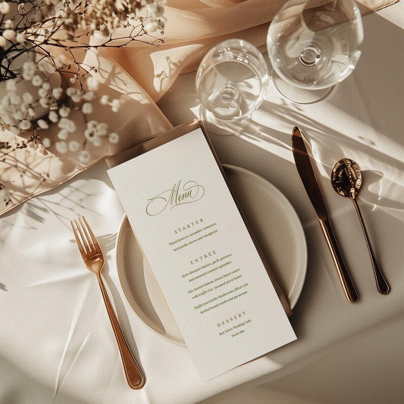 Editable Wedding Menu Template, Elegant Minimal Dinner Menu Card ...