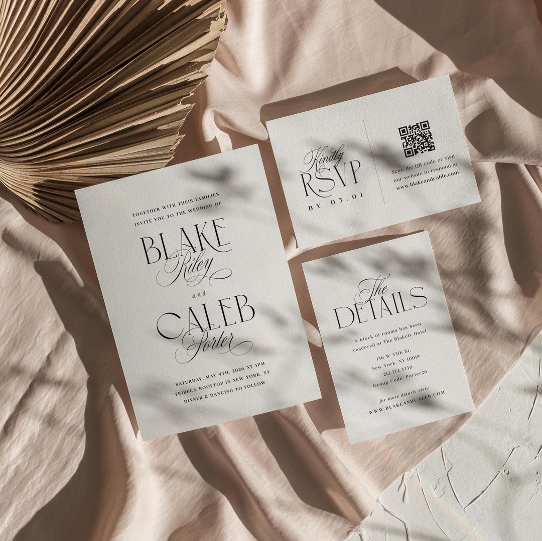 Elegant Wedding Invitation Suite, Modern Minimal Invite Script Set ...