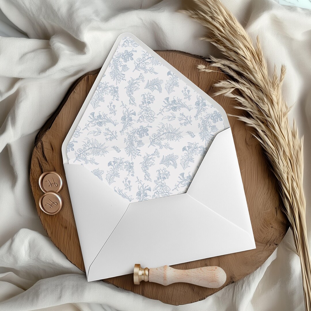 Wedding Envelope Liner Template, French Toile Floral Insert, Printable ...