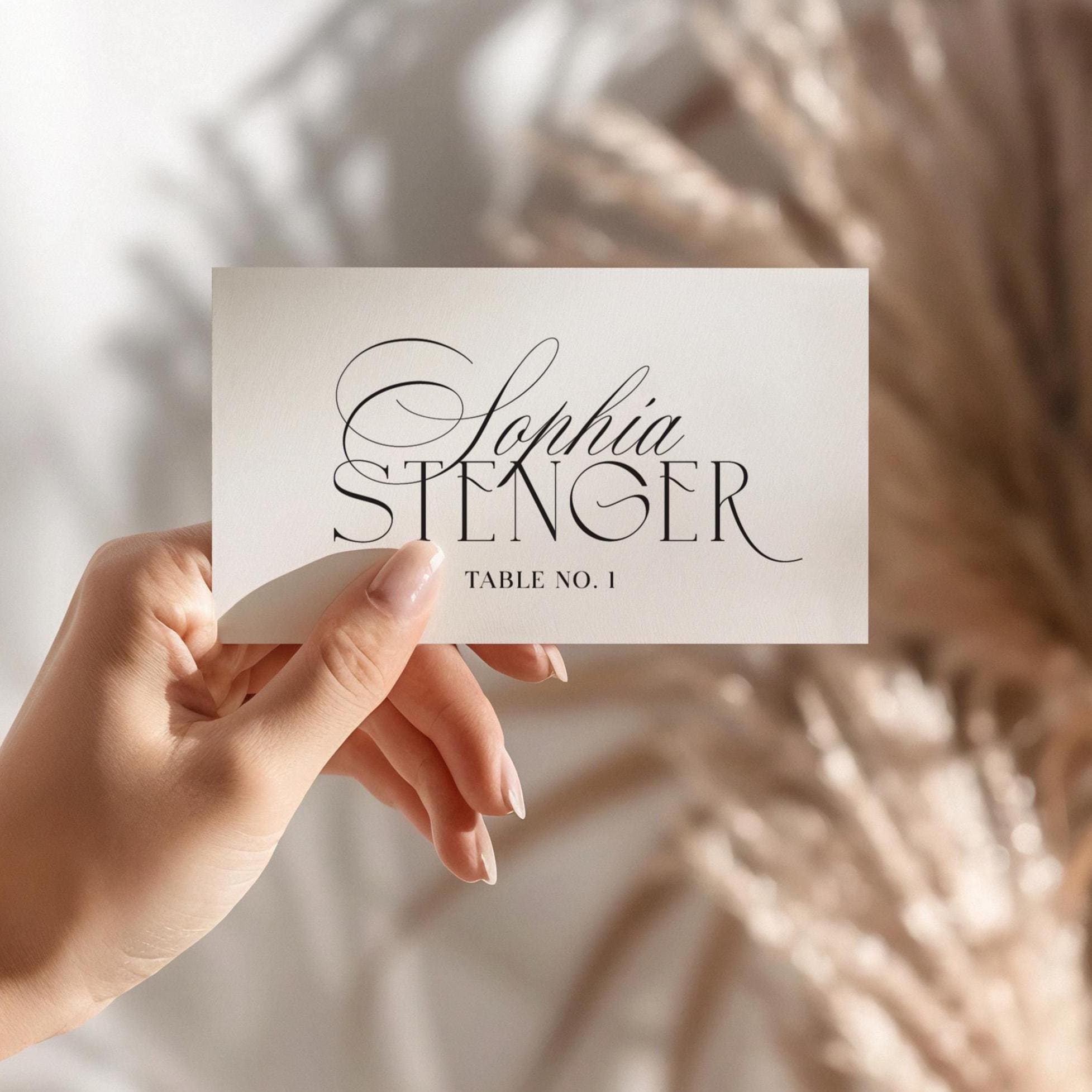 Editable Wedding Place Cards Template, Minimal Modern Elegant Script ...