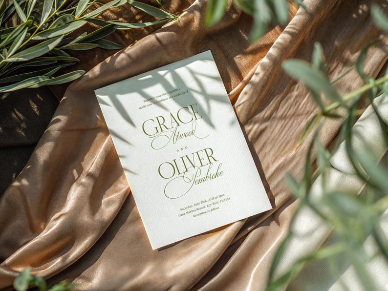 Olive Green Wedding Invitation Suite, Elegant Script Wedding ...