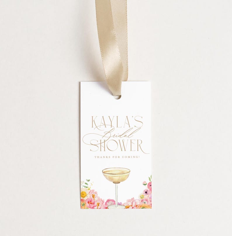 Floral Bridal Shower Favor Tag Template, Petals and Prosecco Shower ...