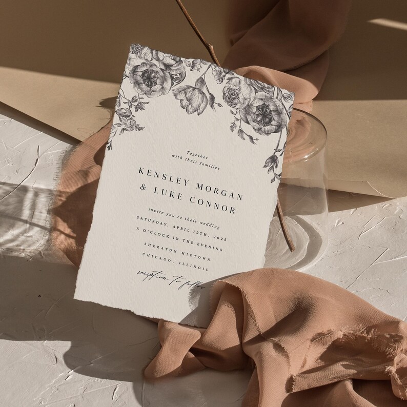 Modern Wedding Bundle, Romantic Floral Custom Wedding Invitation Set ...