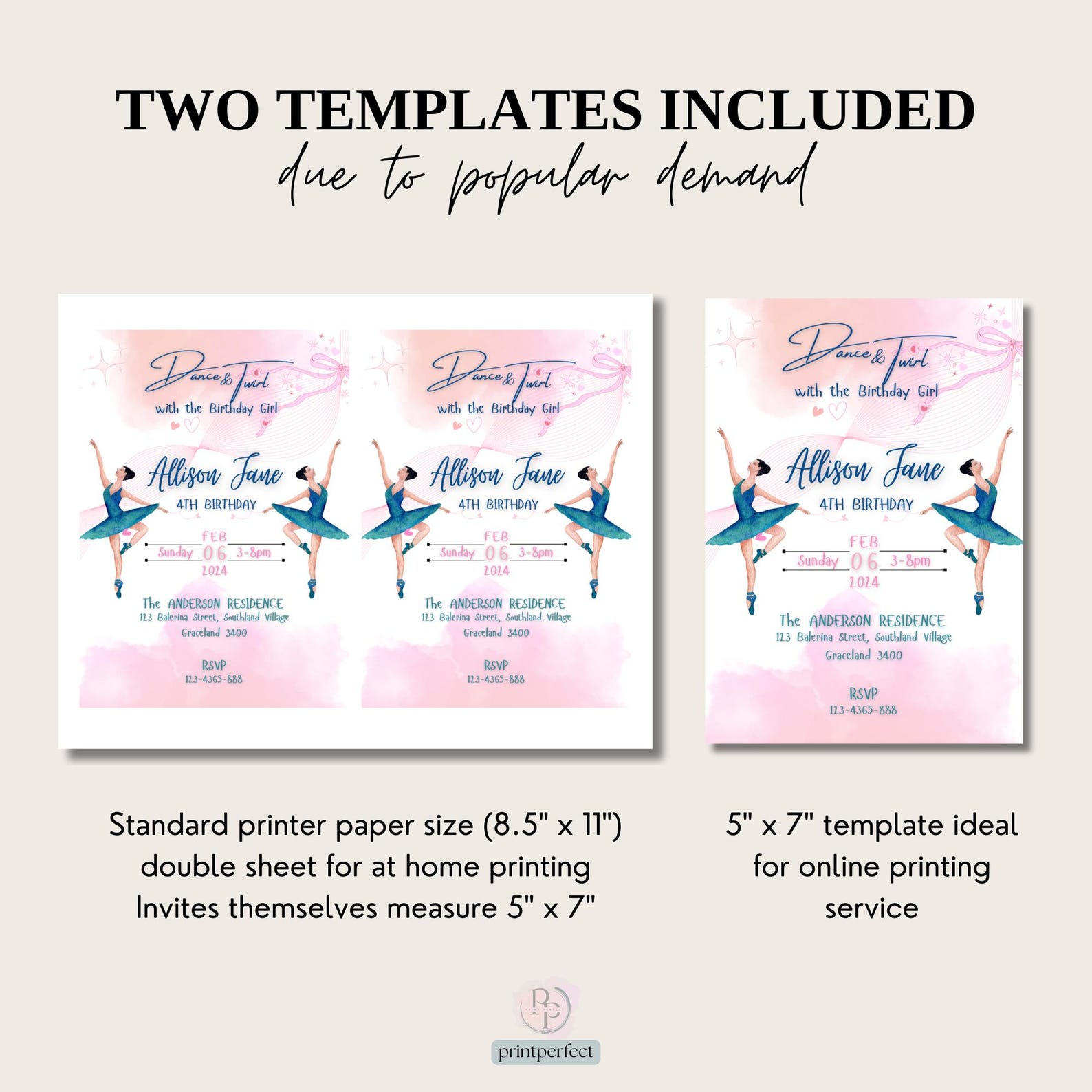 Modern Ballerina Birthday Invitation, Ballerina Birthday Invite, Ballet ...