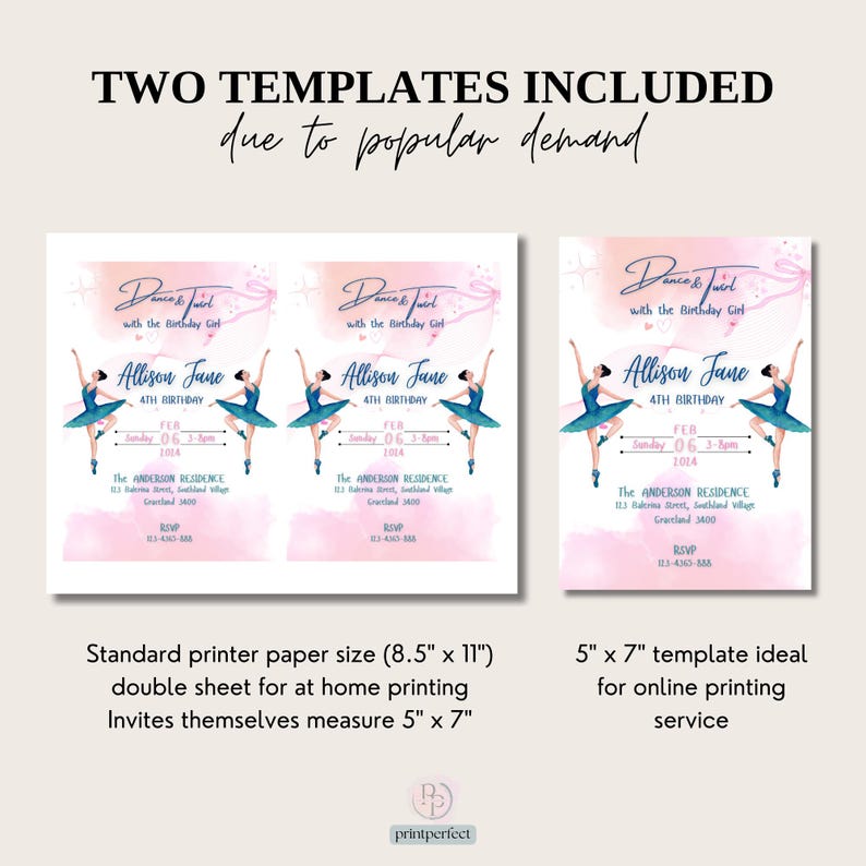Modern Ballerina Birthday Invitation, Ballerina Birthday Invite, Ballet ...