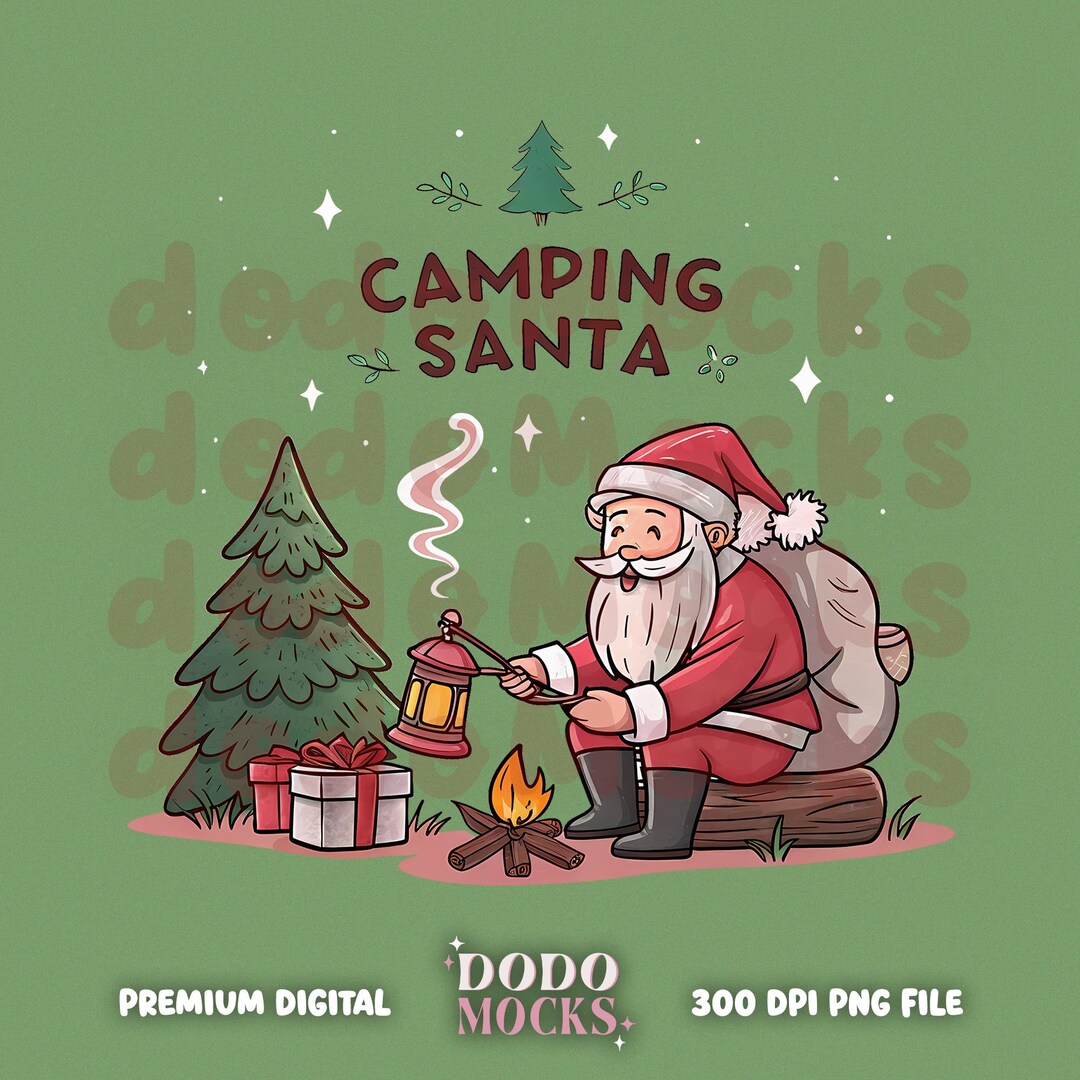 Camping Santa PNG, Cozy Christmas Campfire Clipart, Outdoor Santa ...