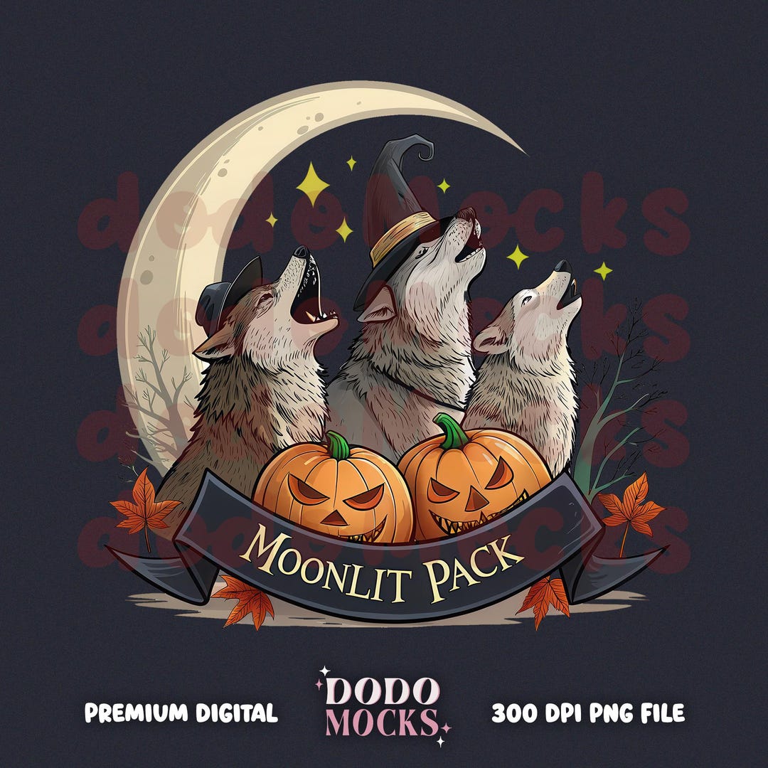 Moonlit Pack Wolf Halloween PNG, Spooky Howling Wolves Clipart, Witch ...