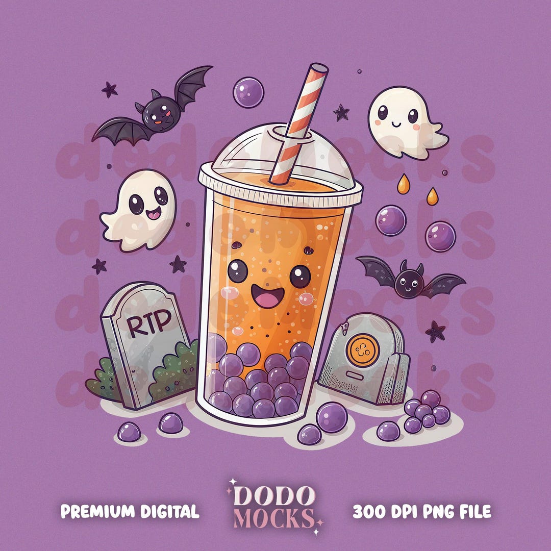 Cute Boba Tea Ghost RIP PNG, Halloween Shirt Sublimation Design, Kawaii ...
