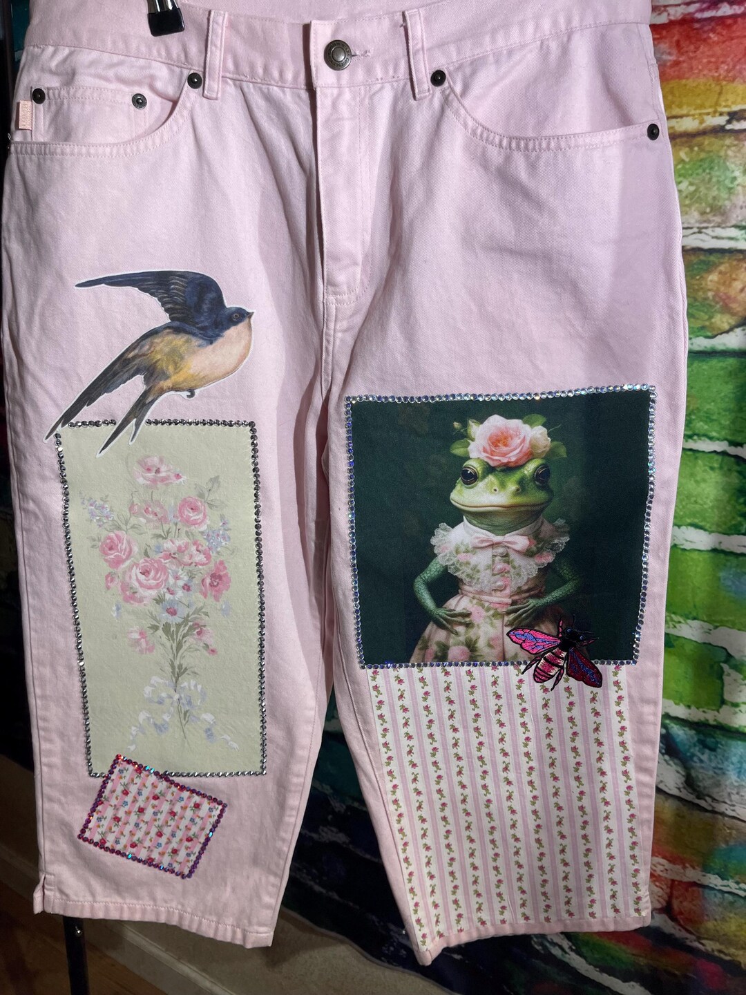 Ralph Lauren Pink Denim Jeans Frog Patches and Bling - Etsy