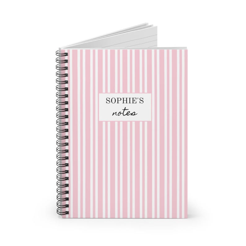 Pink and White Striped Personalized Spiral Notebook Gift for Her ...
