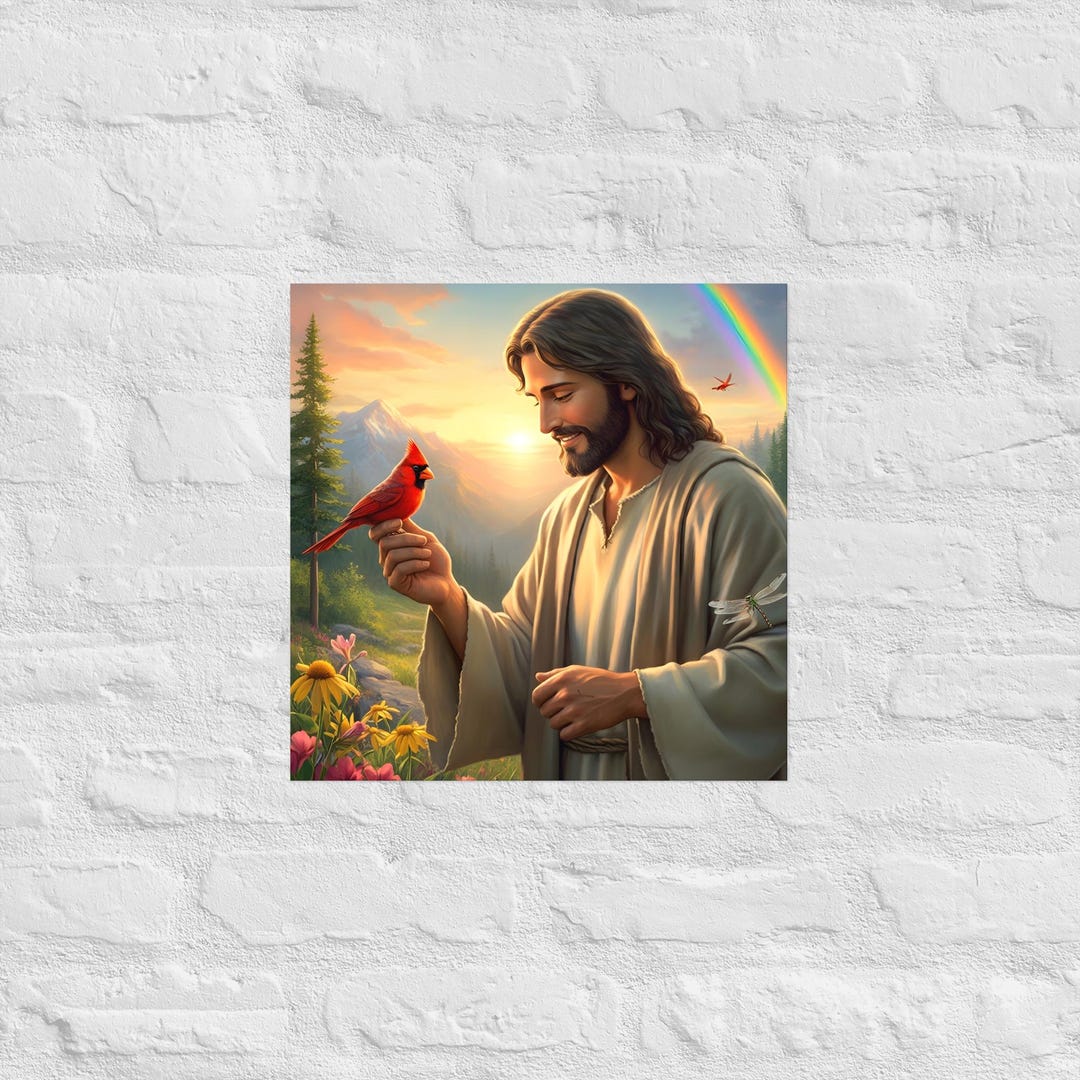 Divine Serenity: Jesus Amidst the Mountains With a Cardinal and ...