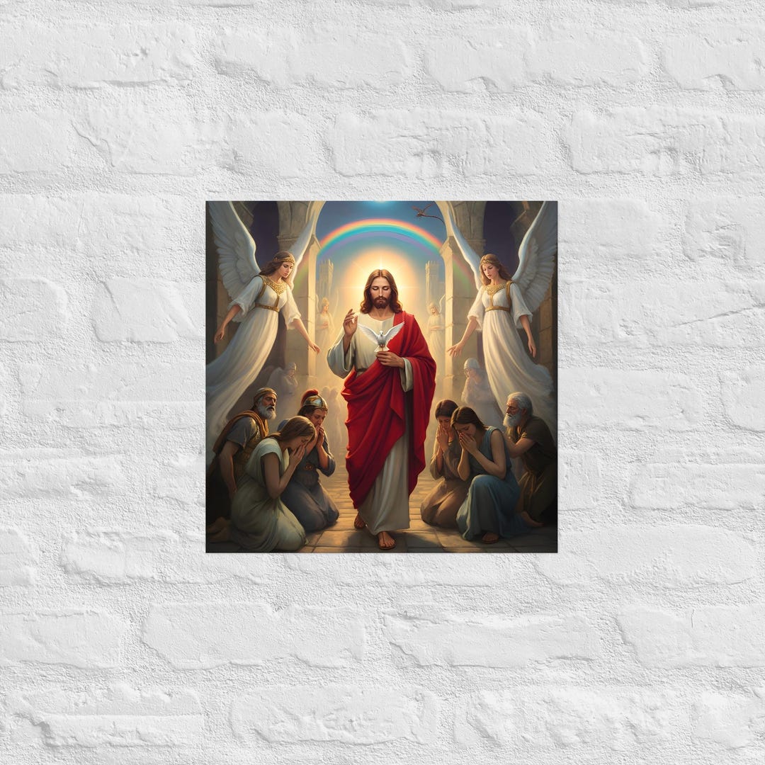 Divine Solace: Jesus, Doves, and Angels Amidst Weeping Souls-poster Art ...
