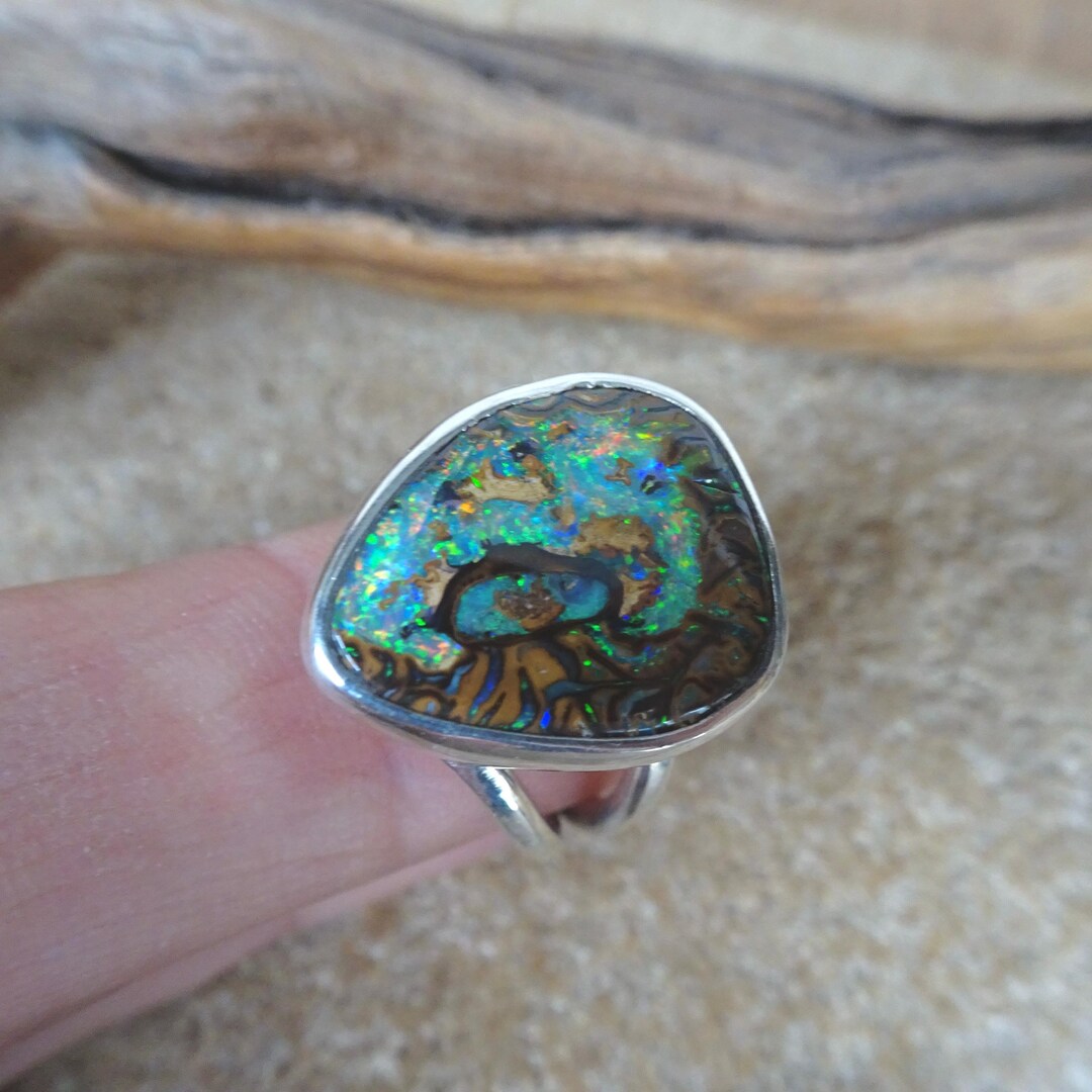 Handmade Yowah Nut Boulder Opal Ring, Sterling Silver, US Size 7 - Etsy