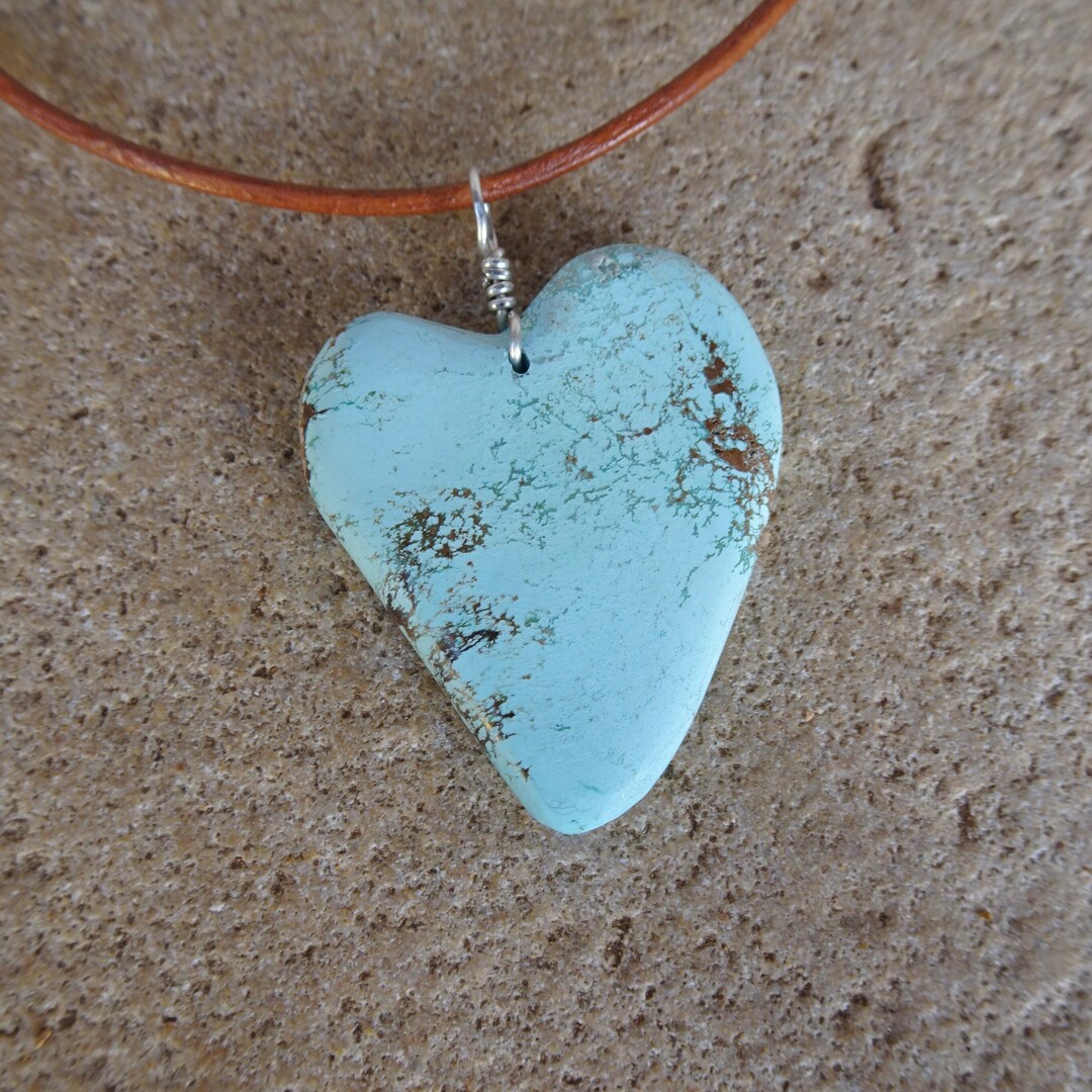 RESERVED Australian Turquoise Heart Pendant Necklace, 65 Carat, All ...