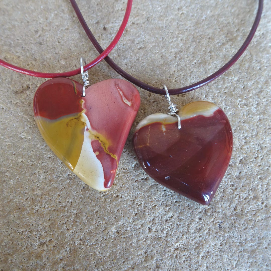 2 Love Hearts in Mookaite as Pendant Necklace for Sibling, Couple, Soul ...