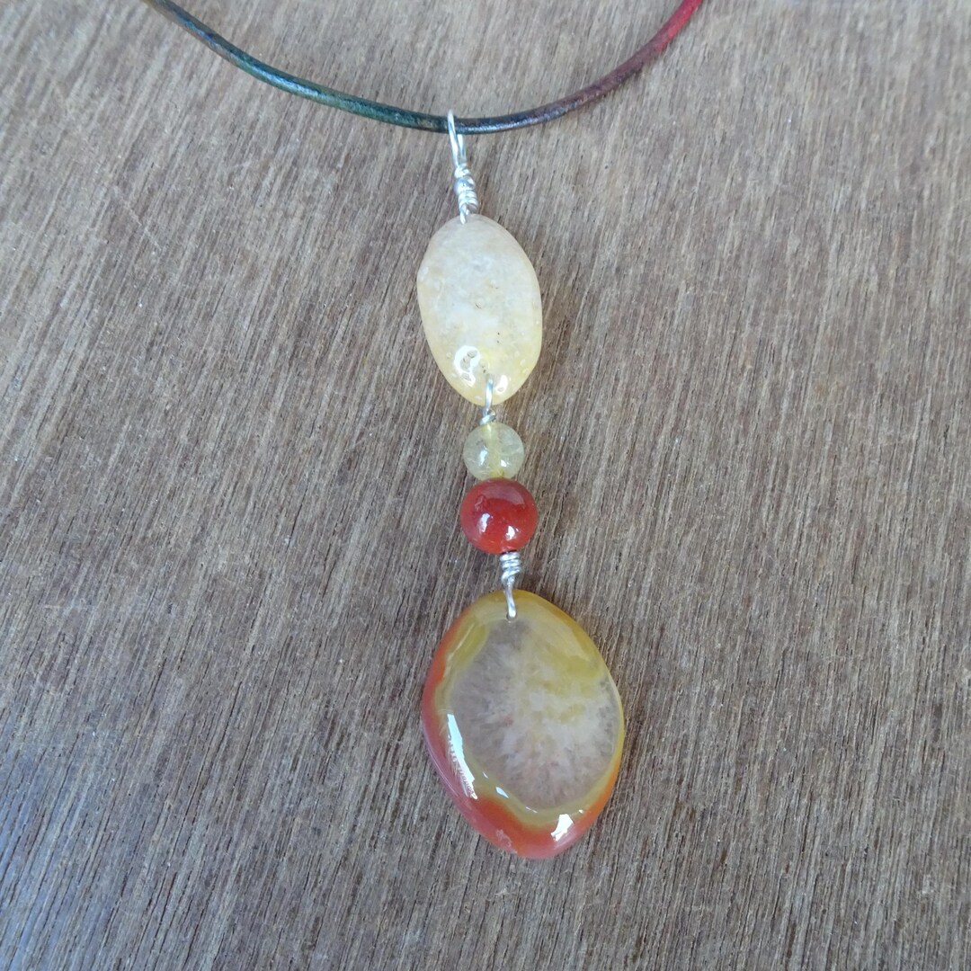 Agate, Quartz, Mookaite, Rutilated Quartz Pendant Necklace, Jewellery ...