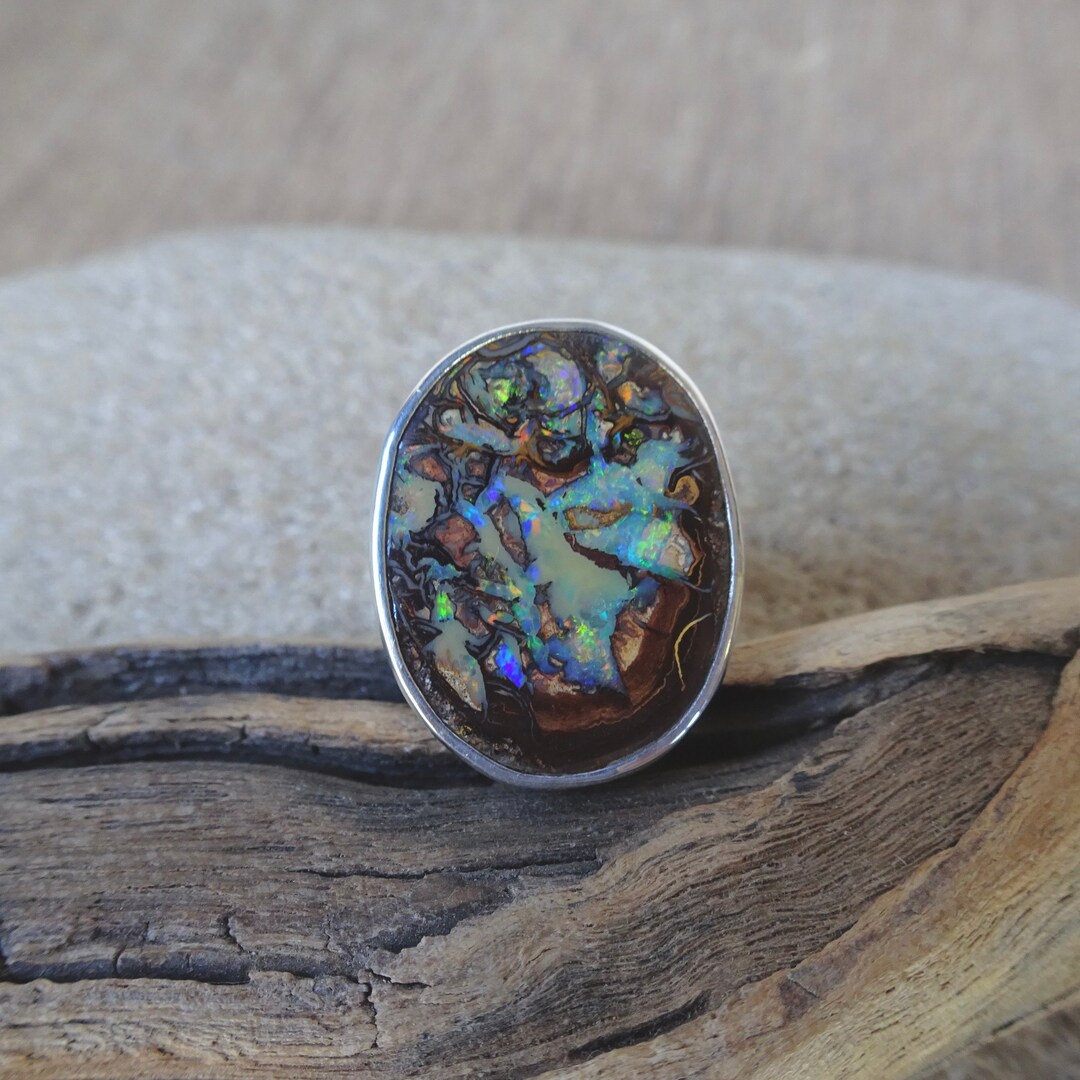 US 9 Handmade Yowah Nut Boulder Opal Sterling Silver Ring, From the ...