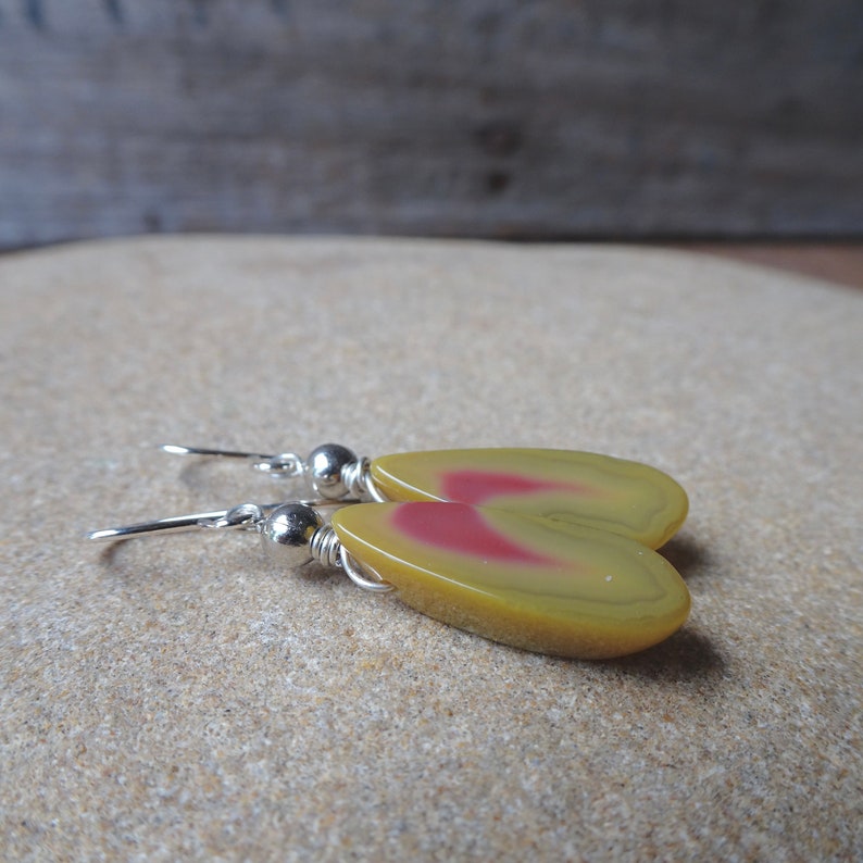 Handmade Agate Creek Sterling Silver Earrings, Pink and Yellow Gemstone ...