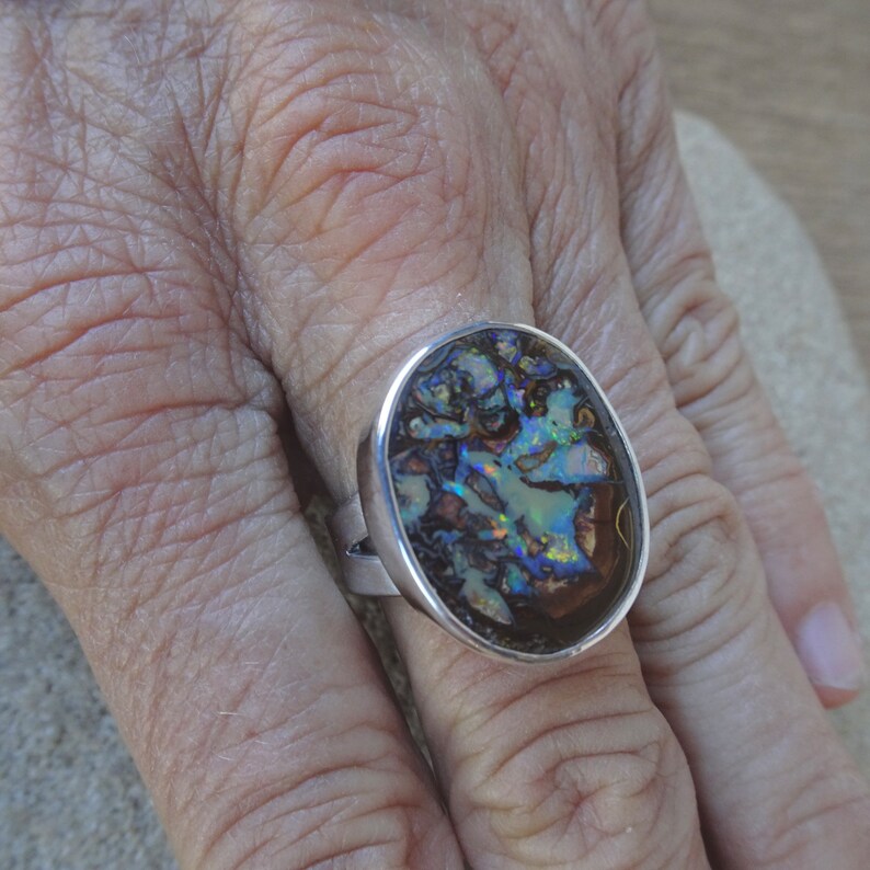 US 9 Handmade Yowah Nut Boulder Opal Sterling Silver Ring, From the ...