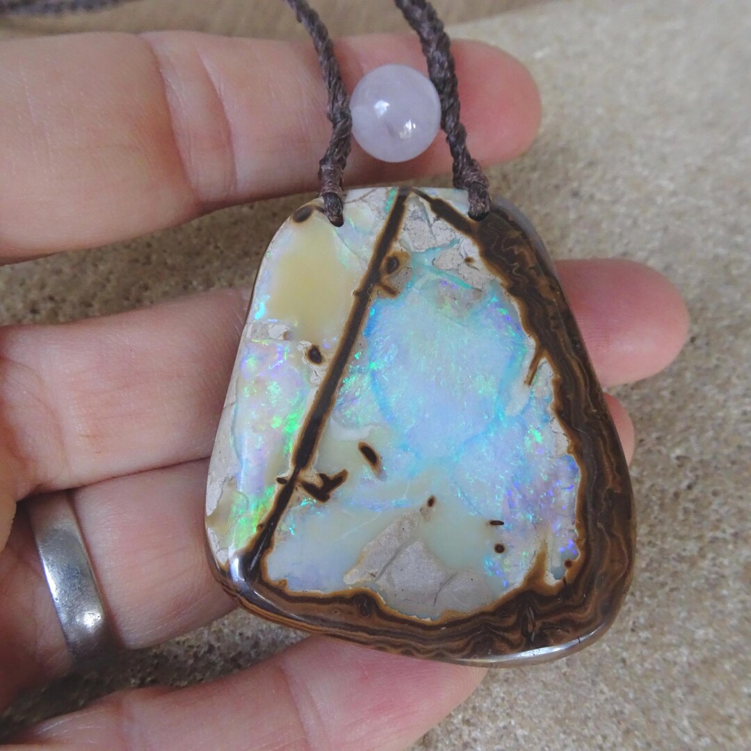 Yowah Nut Boulder Opal, Rose Quartz Necklace, Adjustable Length, From ...