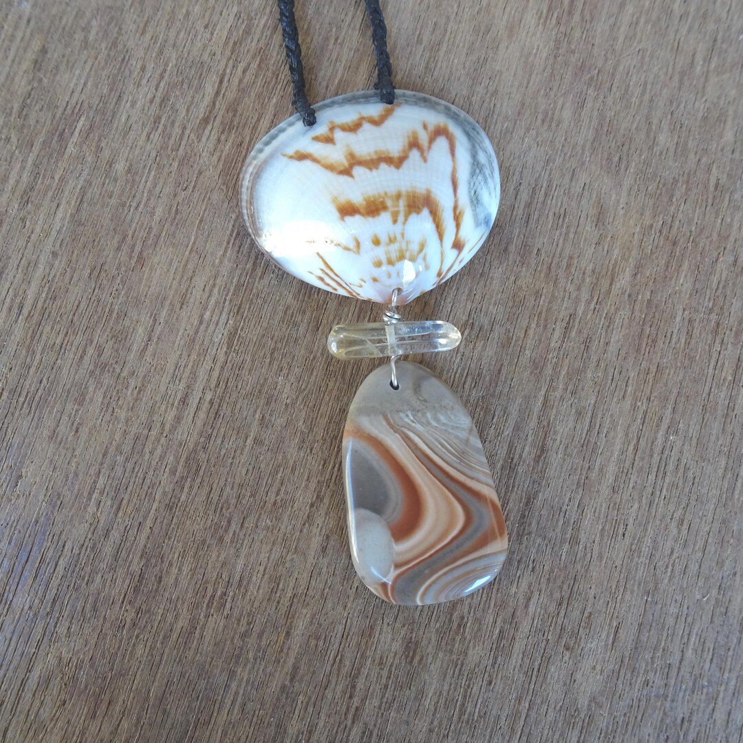 Shell, Quartz Crystal, Ribbonstone Necklace Handmade Australia All ...