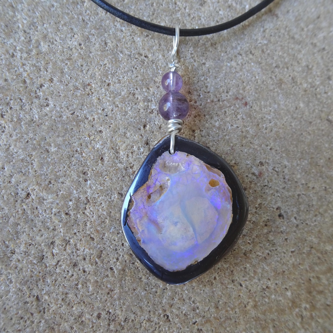 Yowah Nut Boulder Opal, Amethyst Pendant Necklace, Sterling Silver ...