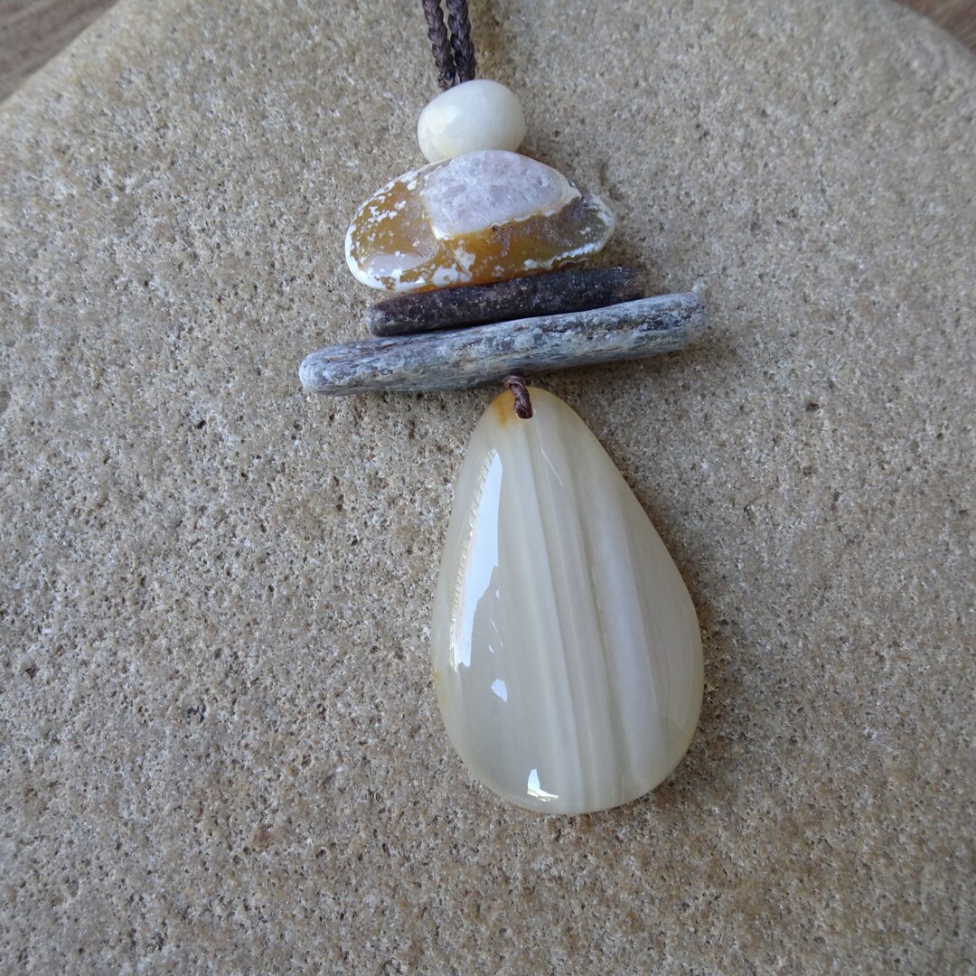 Unique Agate, Kyanite, Quartz in Agate, Pebble Necklace Handmade ...