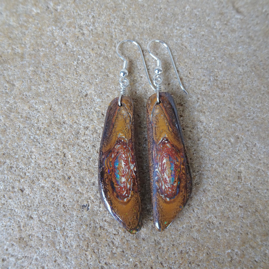 Precious Long Boulder Opal Earrings Unique Opal Jewelry Handmade ...